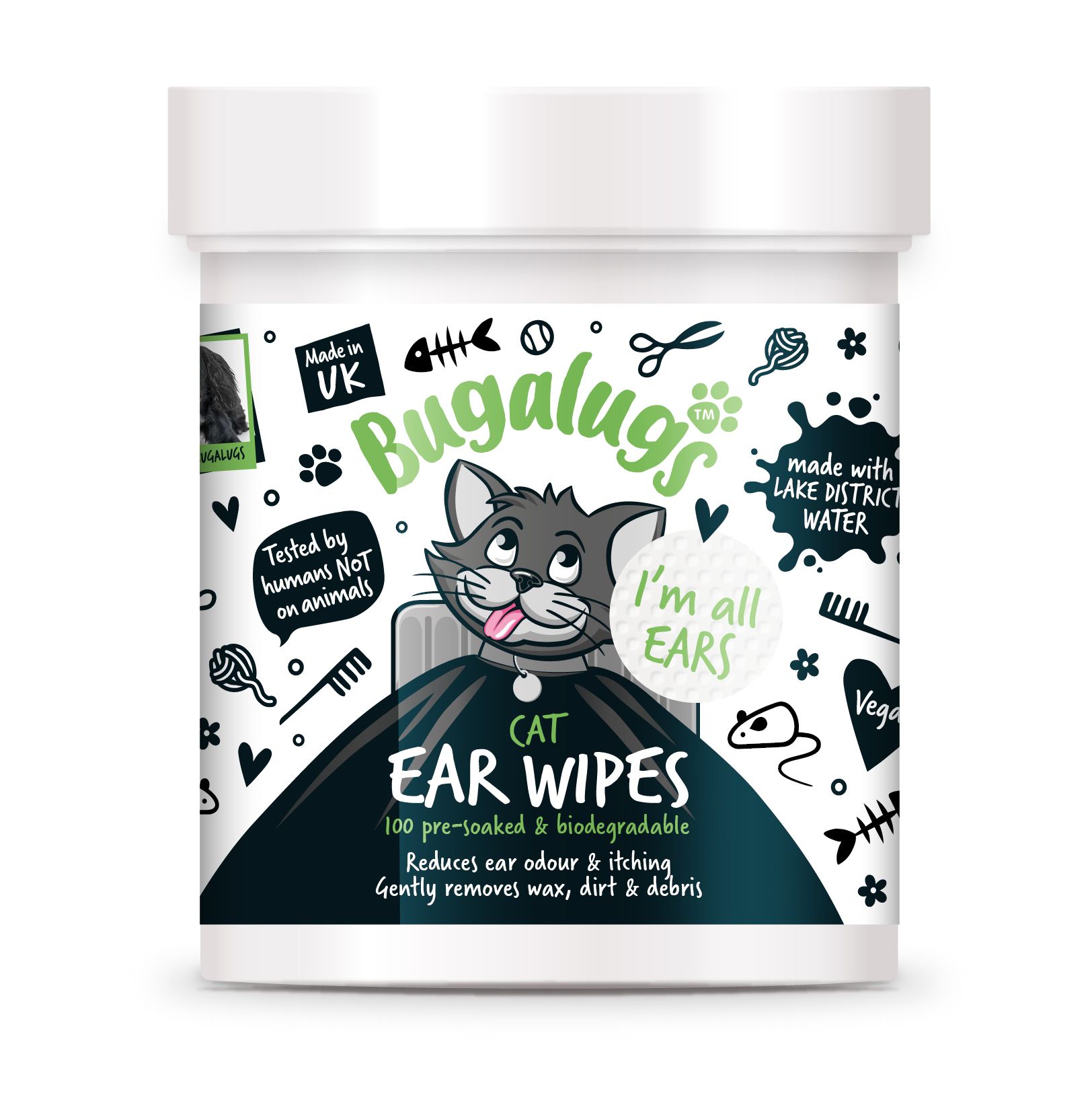 Bugalugs Cat Soothing Ear Wipes 100szt. - biodegradowalne waciki do ...