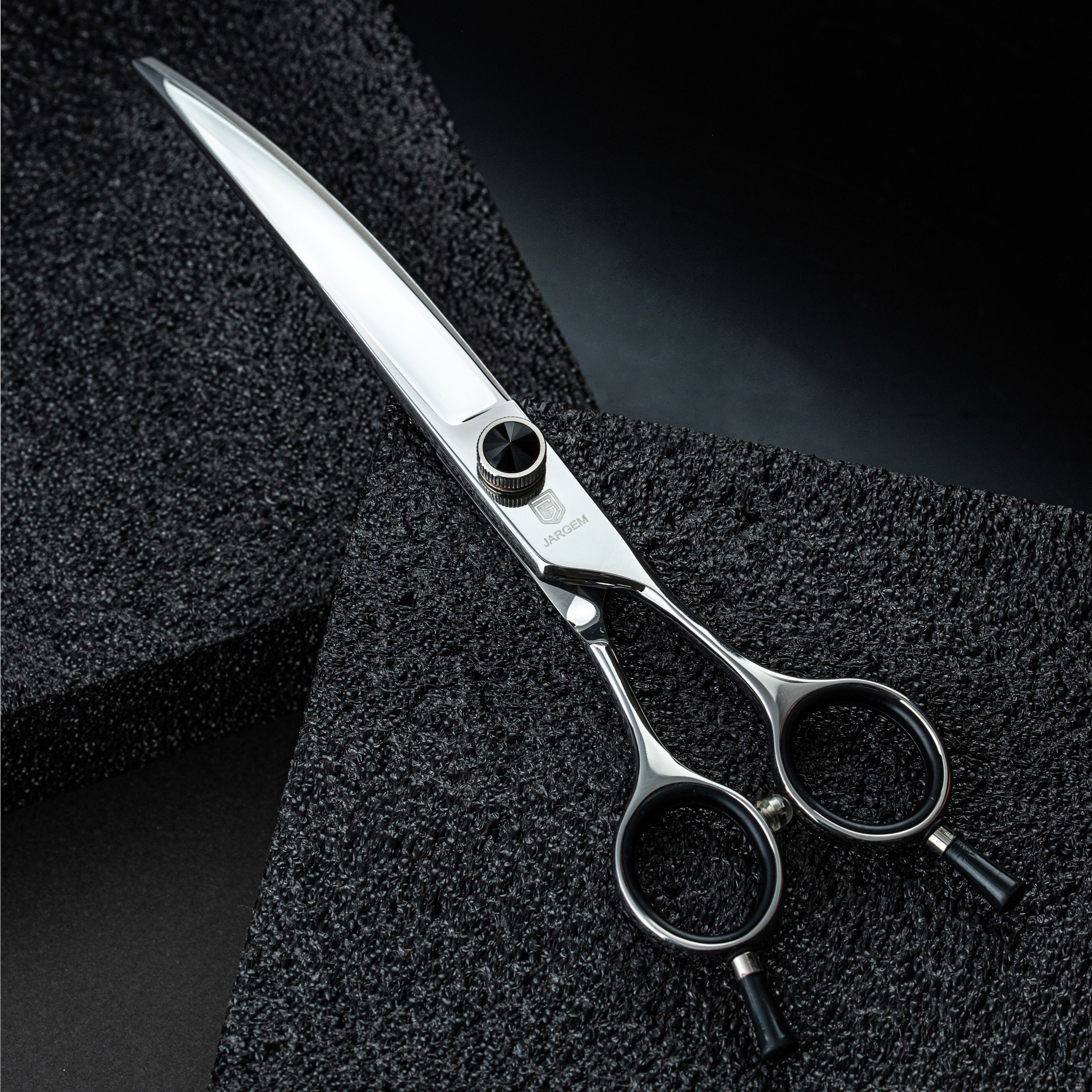 Jargem Curved Black Diamond Scissors - High Gloss Finish Grooming ...