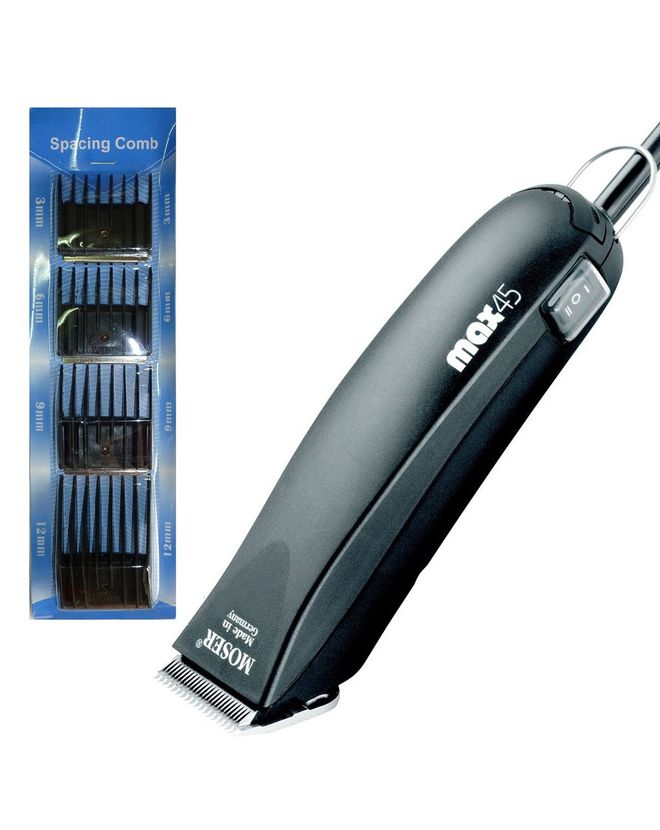 Moser MAX 45 (1245) - Professional Strong Animal clipper with 2 Attachment Combs